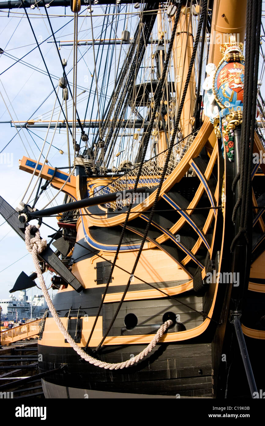 Nelson's flagship 'H.M.S.Victory' in dry dock at Portsmouth Harbour ...