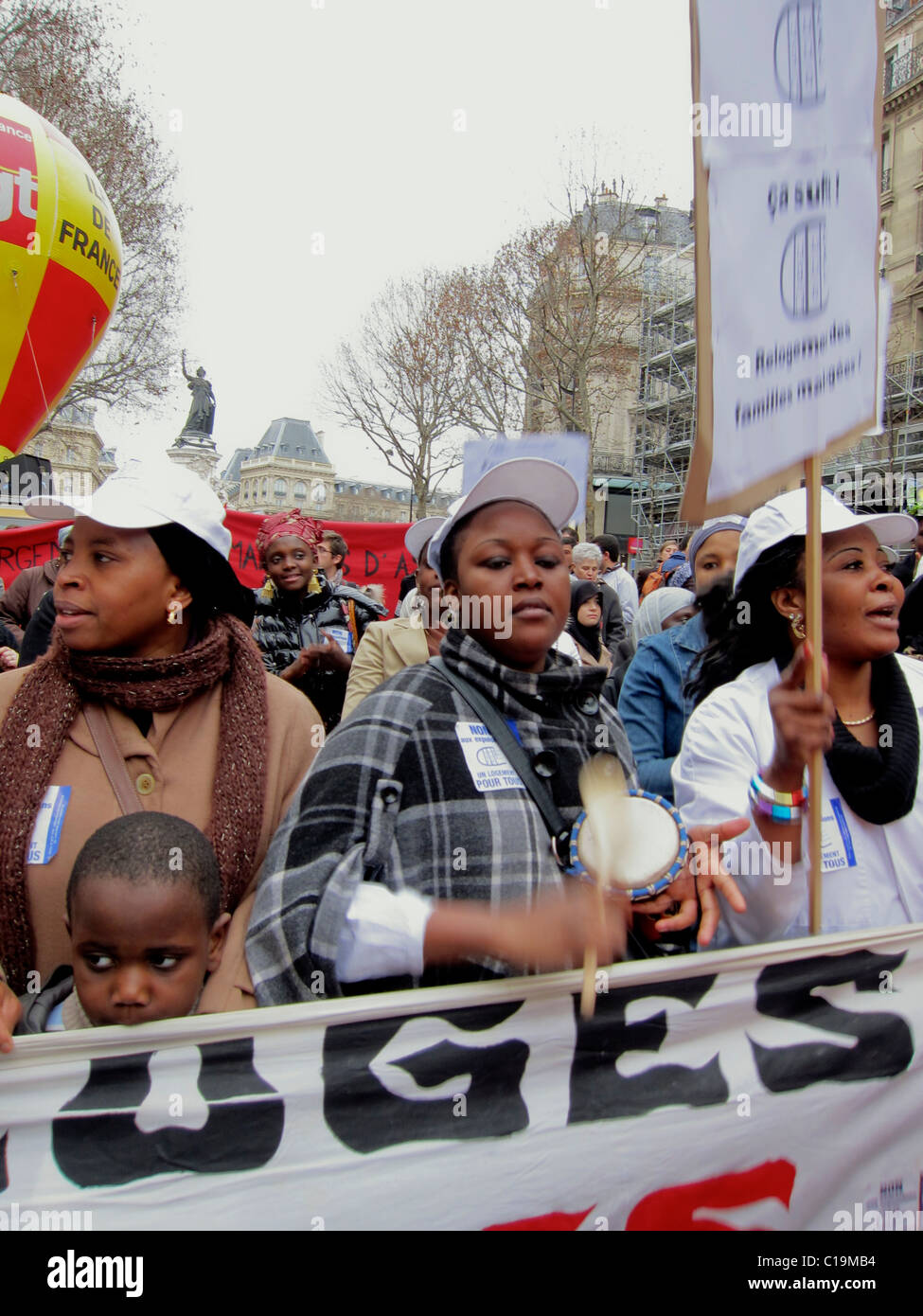 Paris, France, Crowd of African Women Marching in Street Demonstration ...
