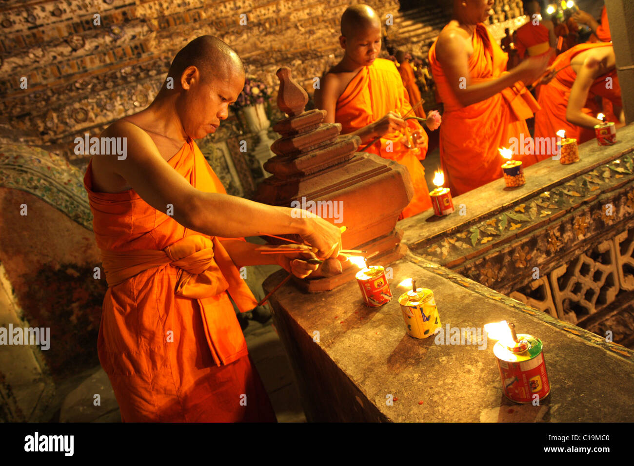 Thai buddhist monks offer prayers celebrating Magha Puja day Stock ...