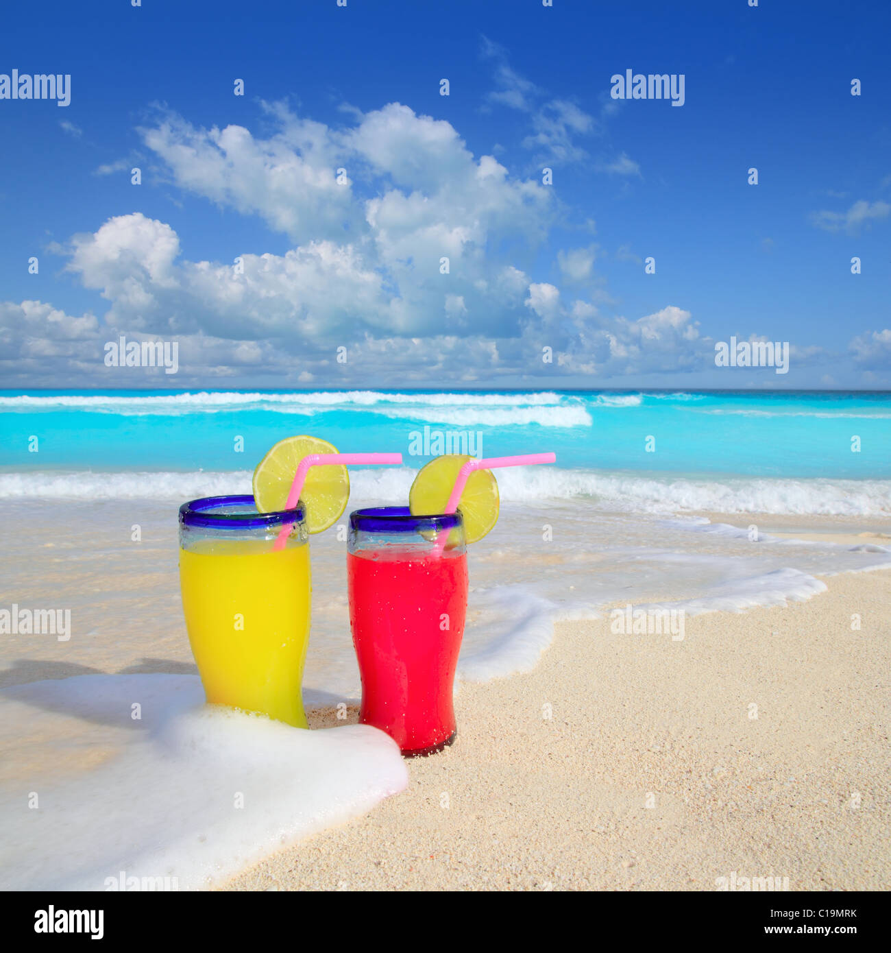 beach cocktails yellow red wave foam in tropical sea sand Stock Photo ...