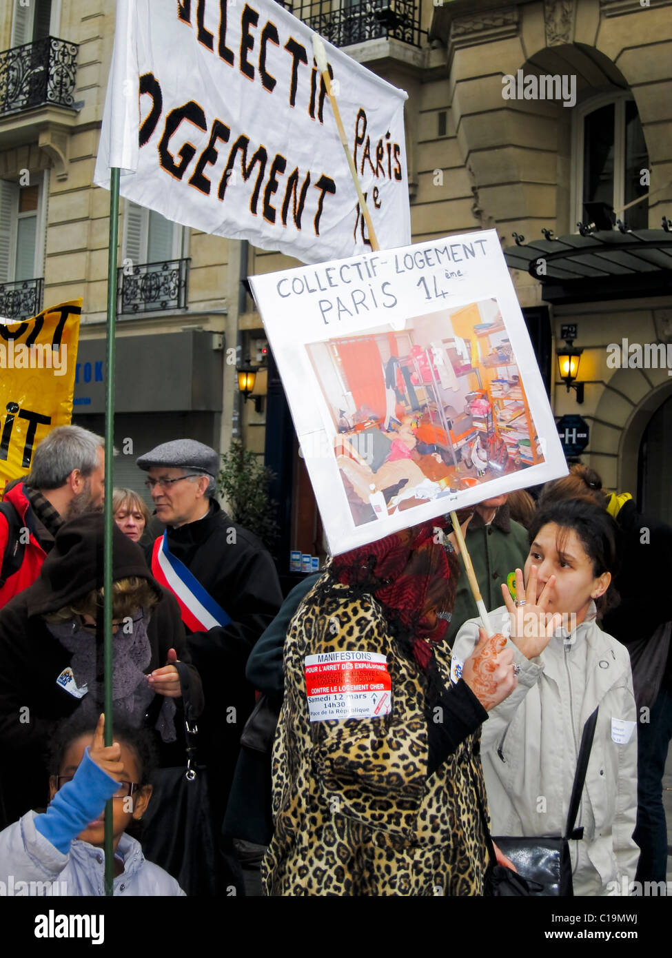 Paris, France, Group French People on Street, Demonstration Protesting ...