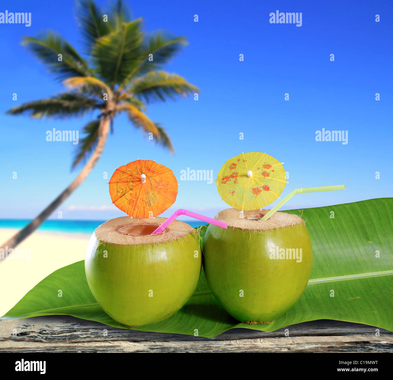 Cocktails on beach palm tree hi-res stock photography and images - Alamy