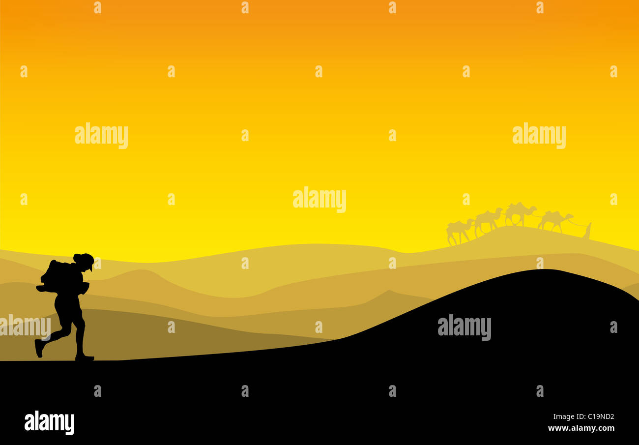 Illustration of a ultramarathon runner in a desert Stock Photo - Alamy
