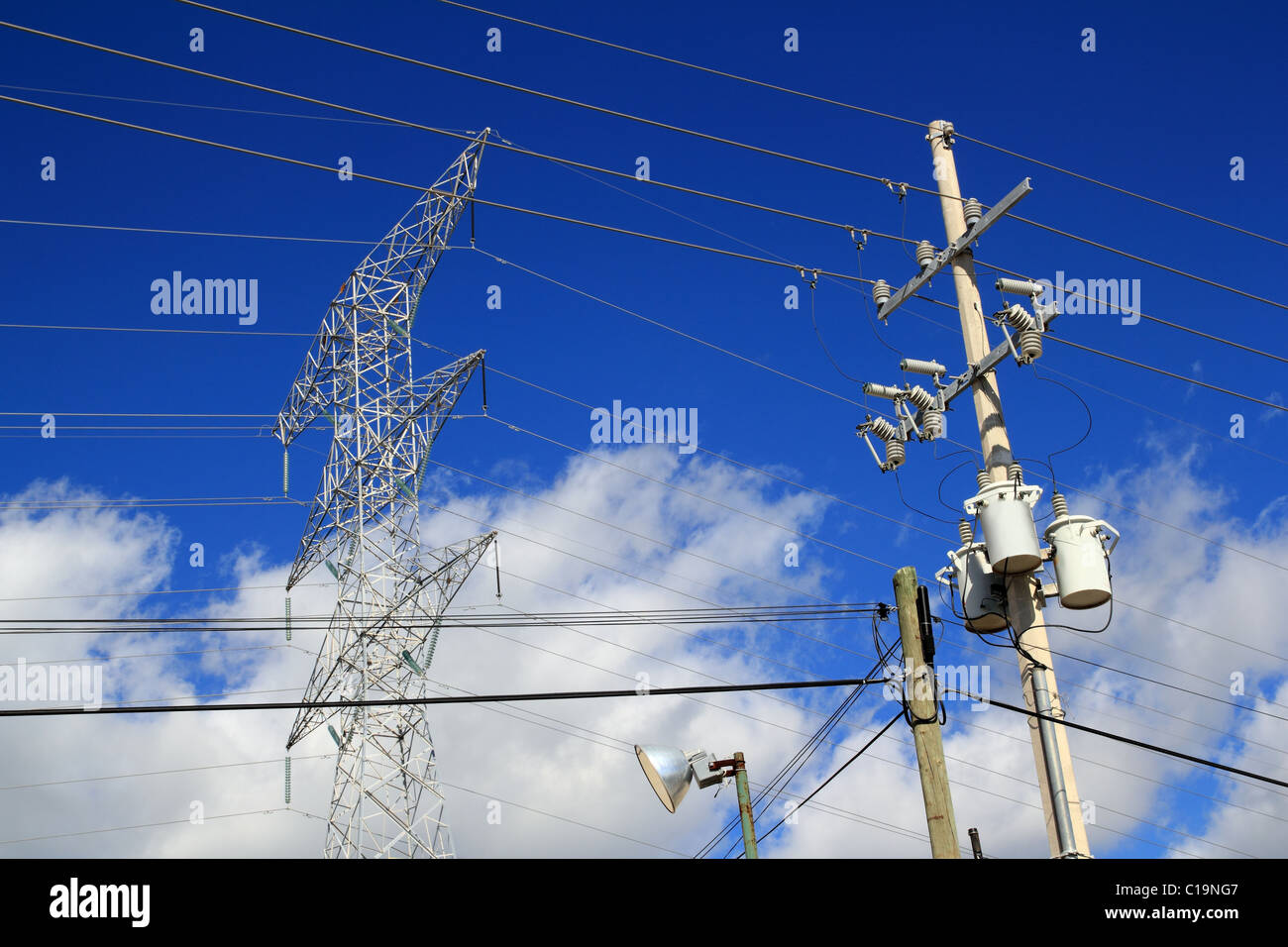high voltage light pole distribution transformer Stock Photo - Alamy