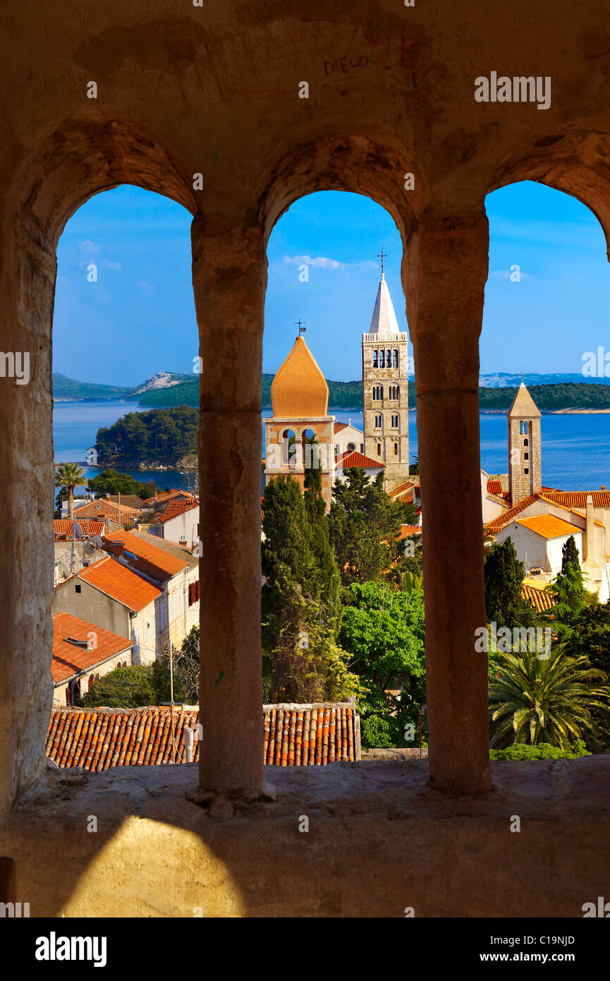 View fro St John Church tower over the medieval roof tops of Rab town ...