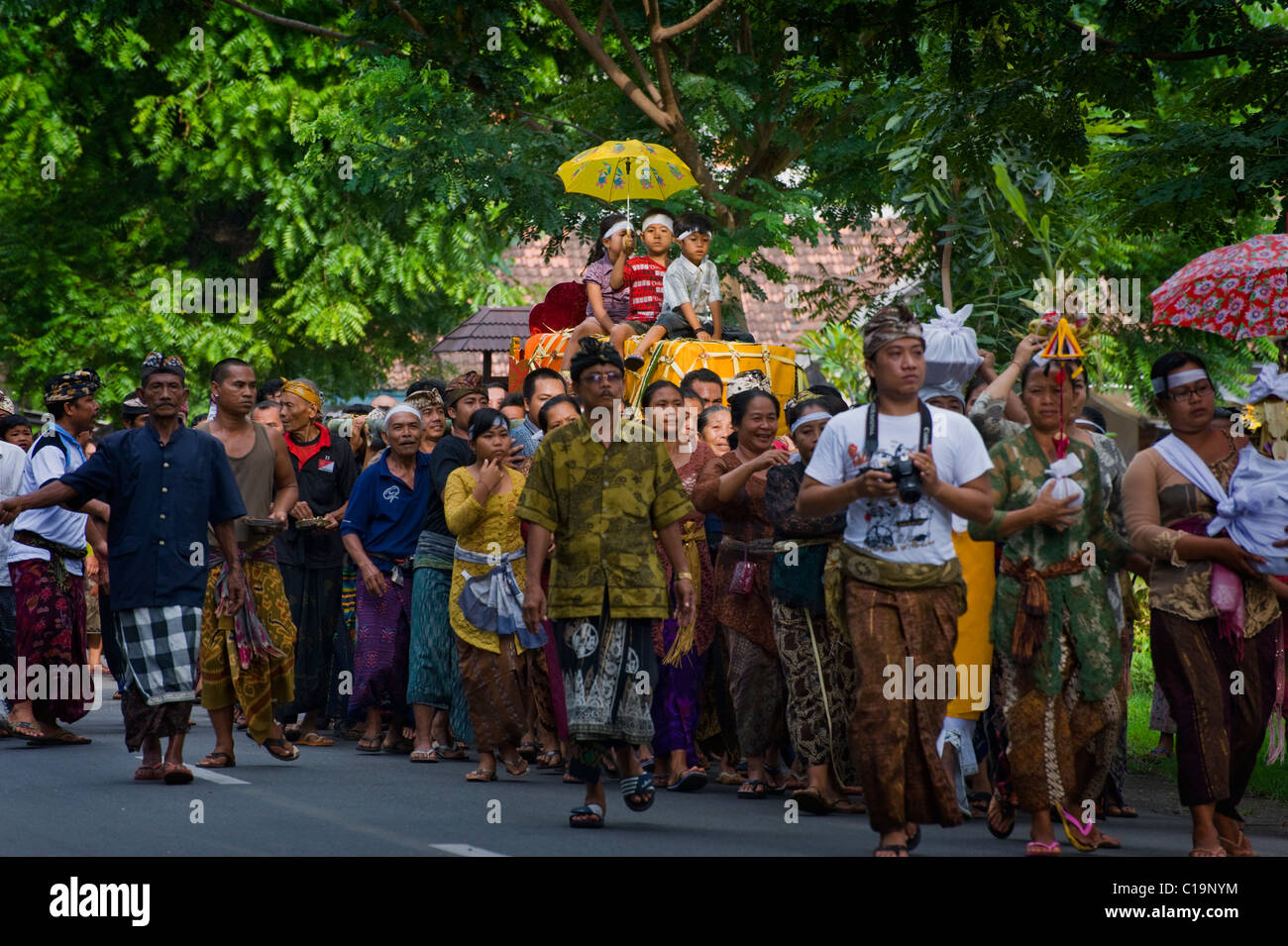 A Balinese Hindu cremation ceremony taking place in the village of ...