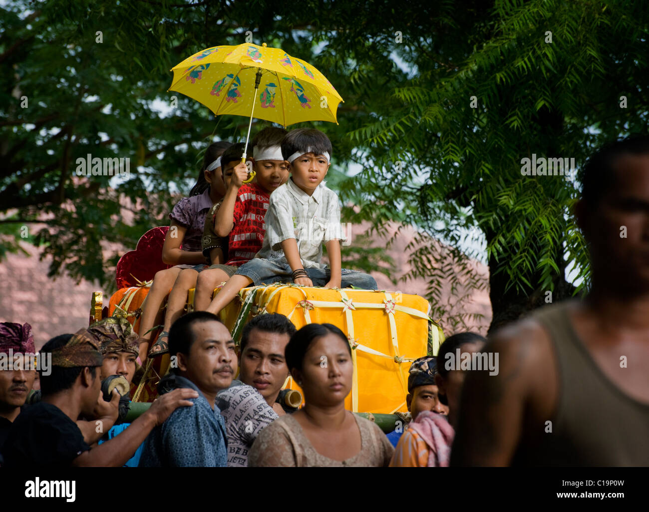 A Balinese Hindu cremation ceremony taking place in the village of ...
