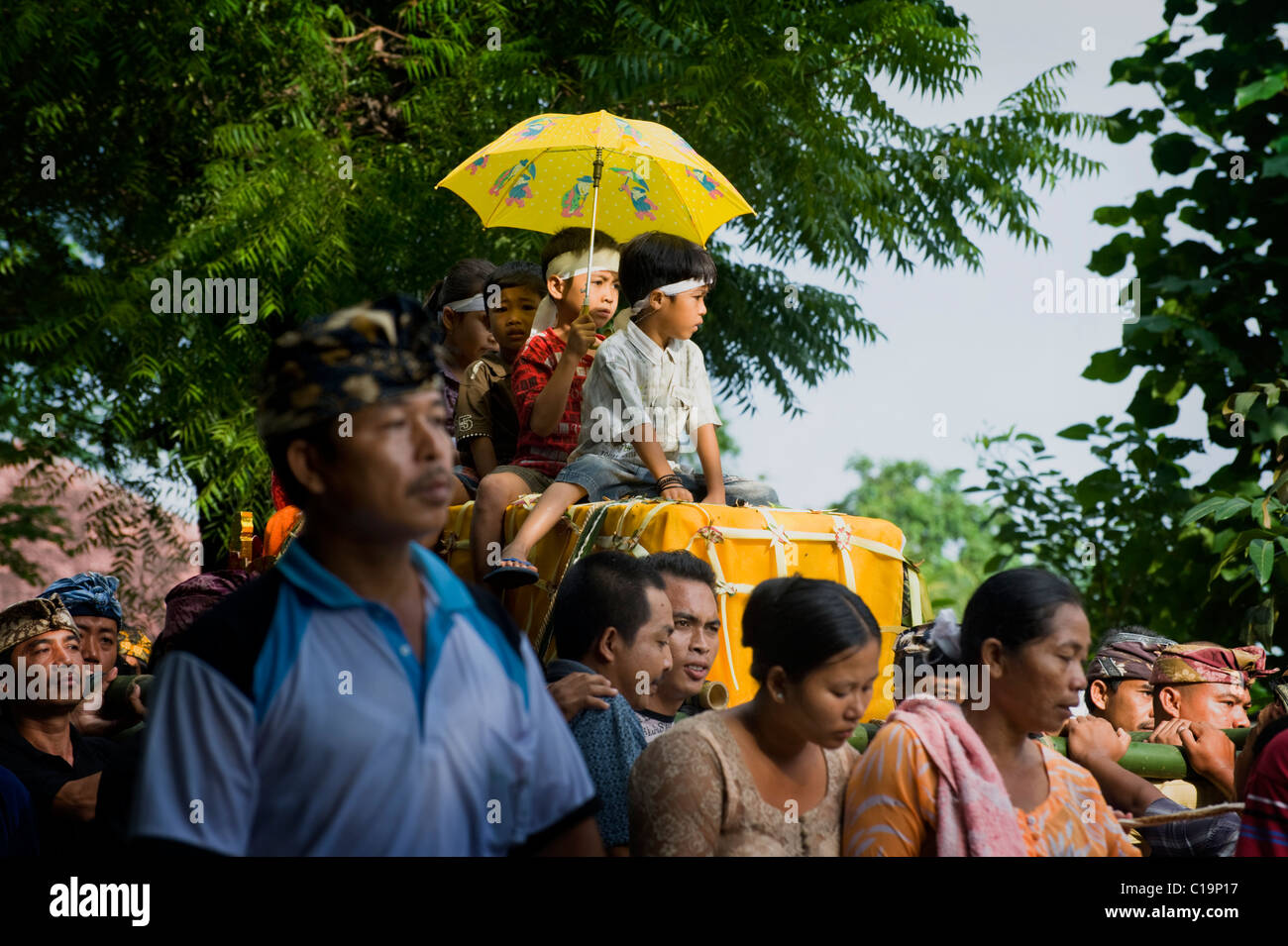 A Balinese Hindu cremation ceremony taking place in the village of ...