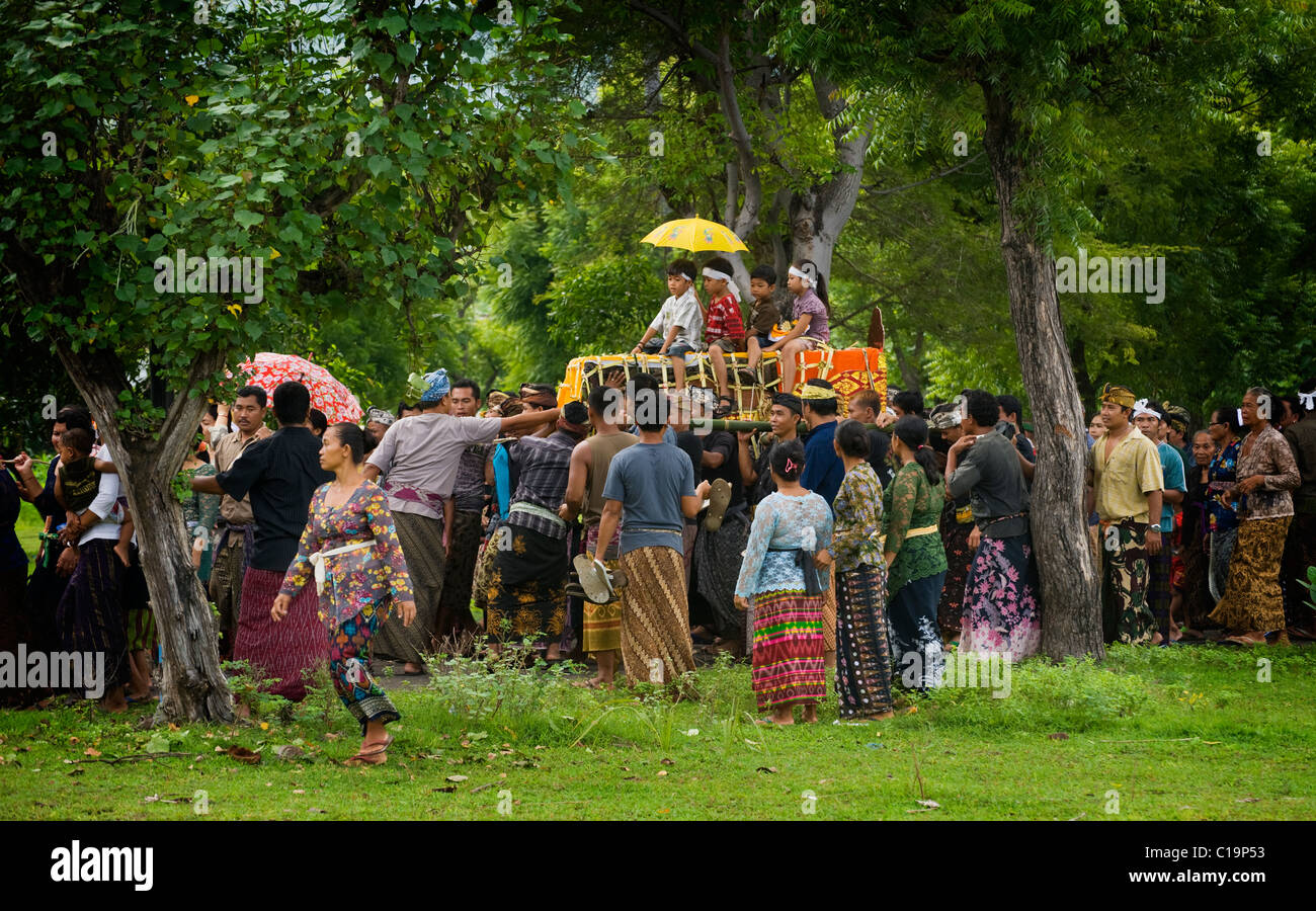 A Balinese Hindu cremation ceremony taking place in the village of ...