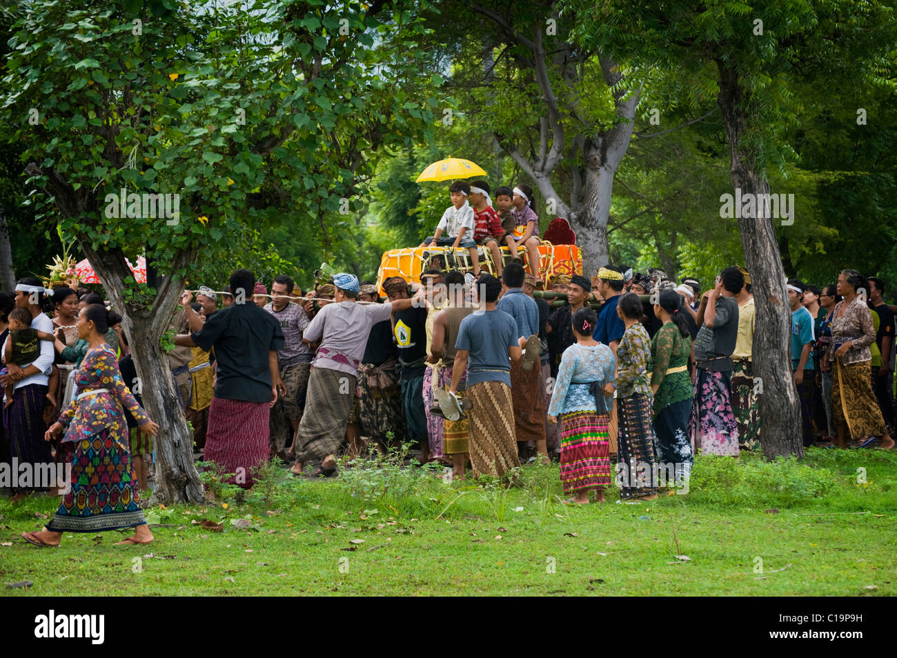 A Balinese Hindu cremation ceremony taking place in the village of ...