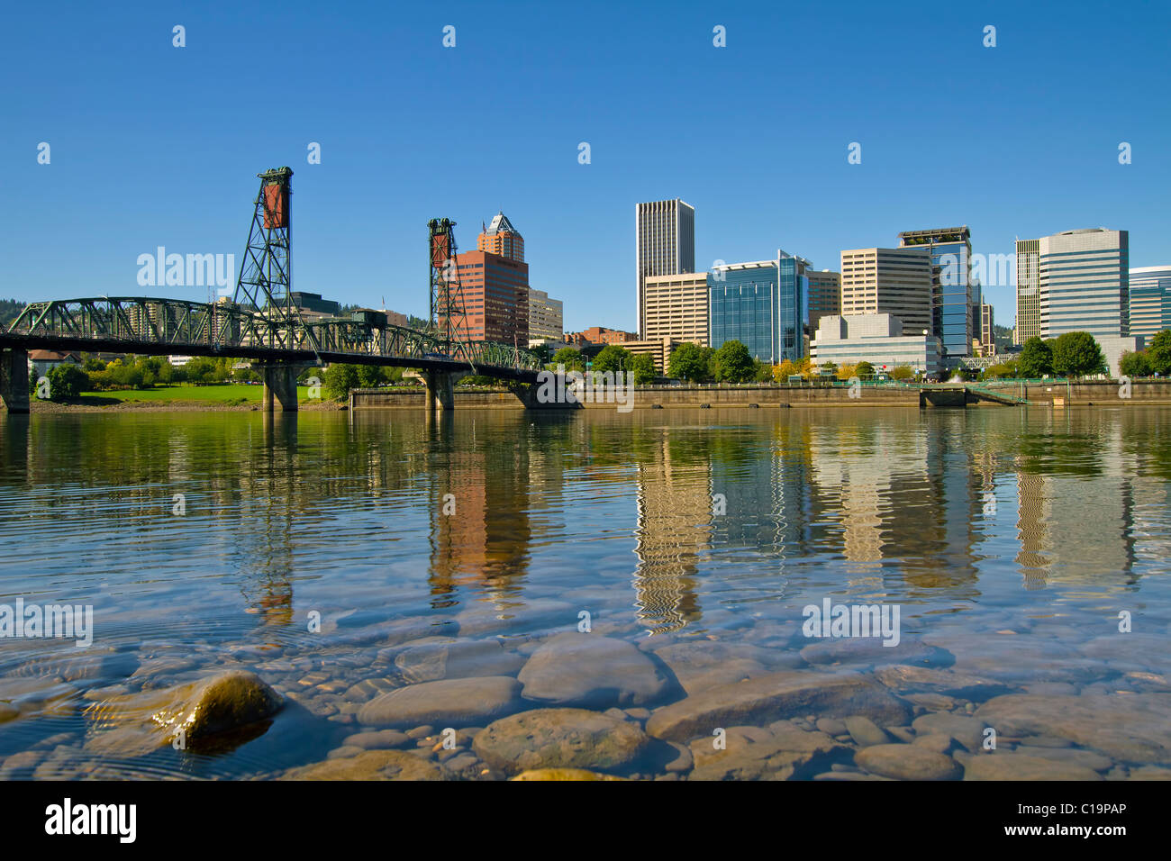 Portland Oregon Downtown Skyline and Hawthorne Bridge Reflection 2 ...