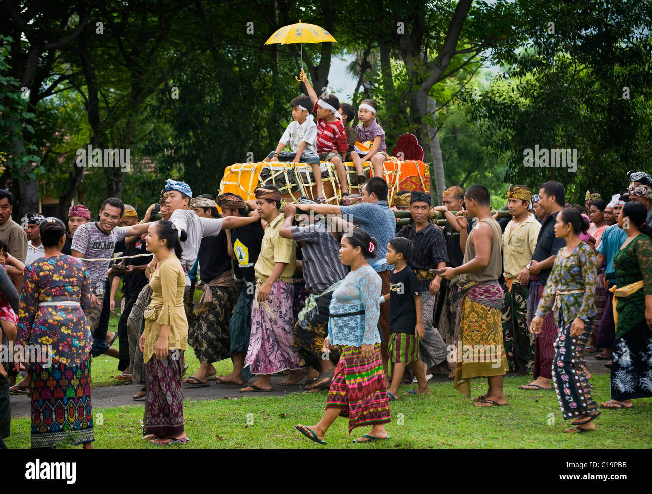 A Balinese Hindu cremation ceremony taking place in the village of ...