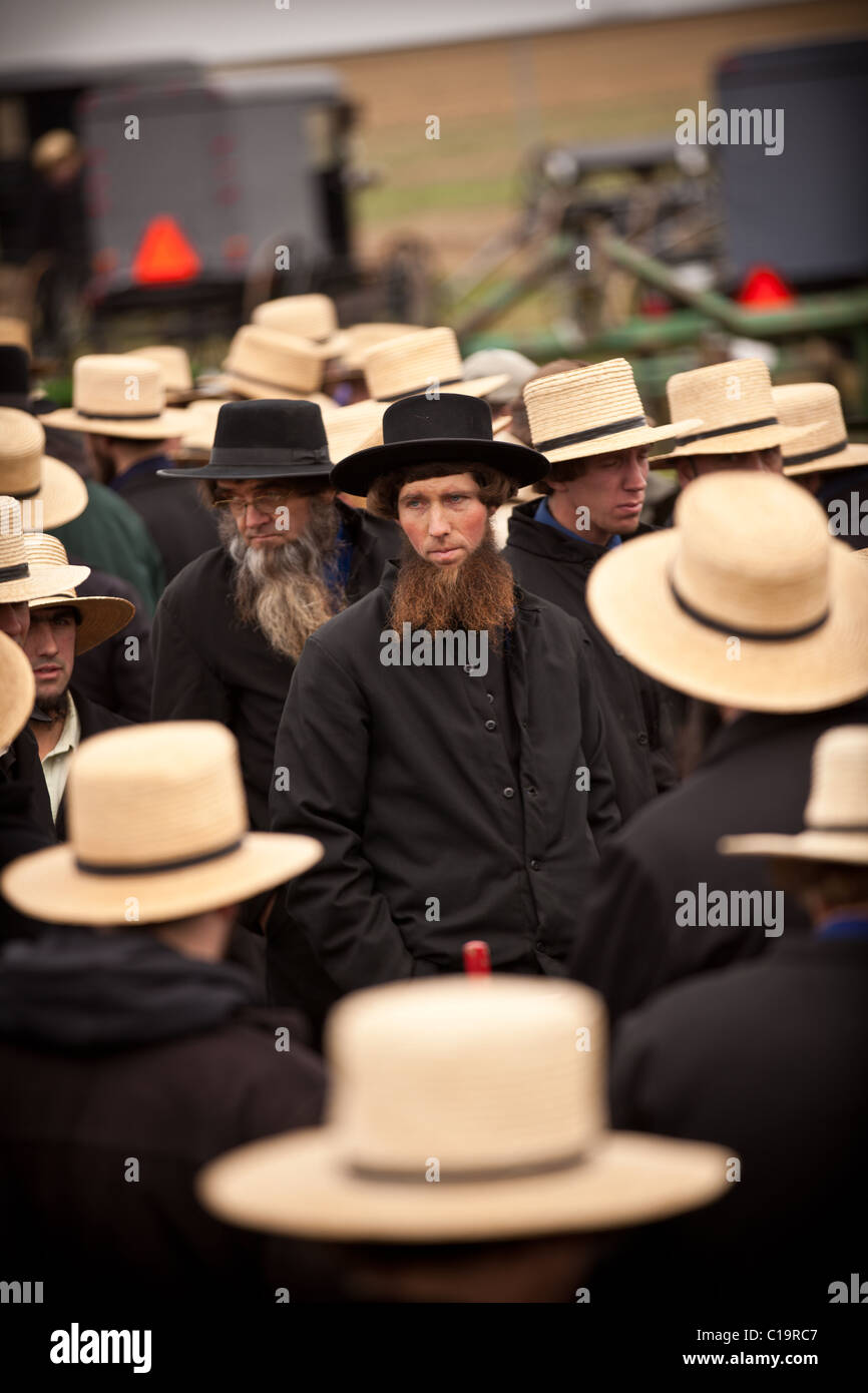 Amish men bid on a horse buggy during the Annual Mud Sale to support ...
