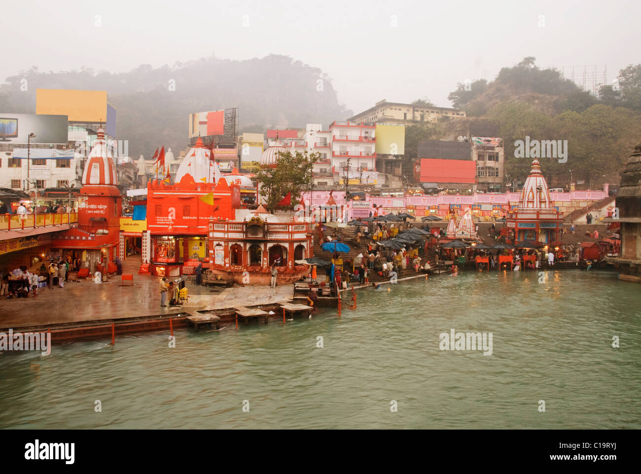 Temples at the waterfront, Har Ki Pauri, Ganges River, Haridwar ...