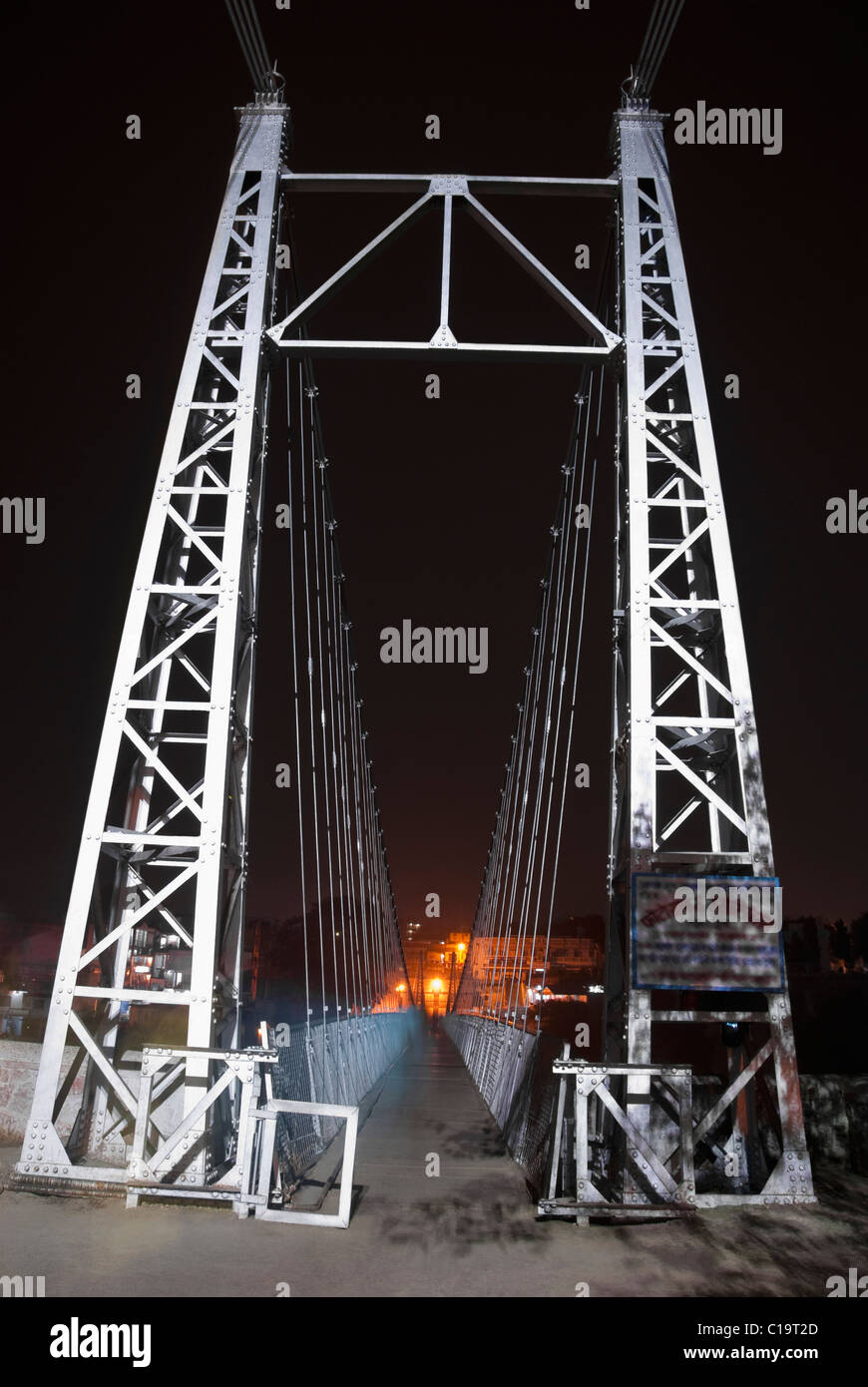 Suspension bridge at night, Lakshman Jhula, Ganges River, Rishikesh ...