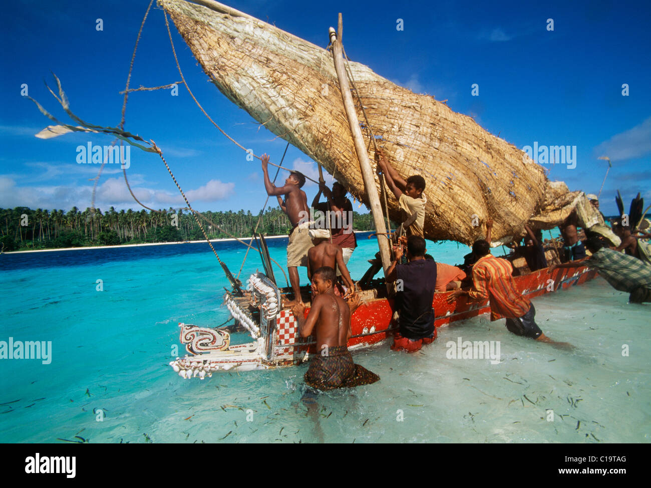 Outrigger sailing canoe, Kitava Island, Papua New Guinea Stock Photo ...