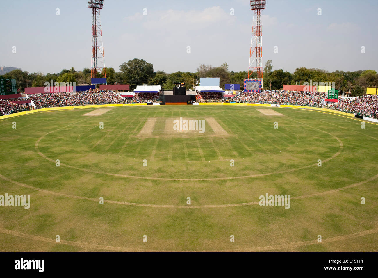 High angle view of a cricket field, Captain Roop Singh Stadium, Gwalior ...