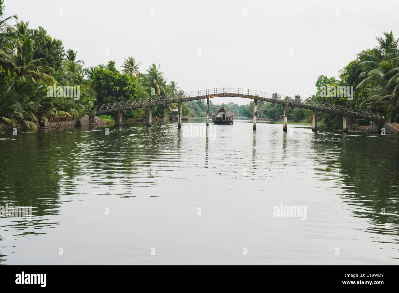 Bridge across a lagoon, Kerala Backwaters, Alleppey, Alappuzha District ...
