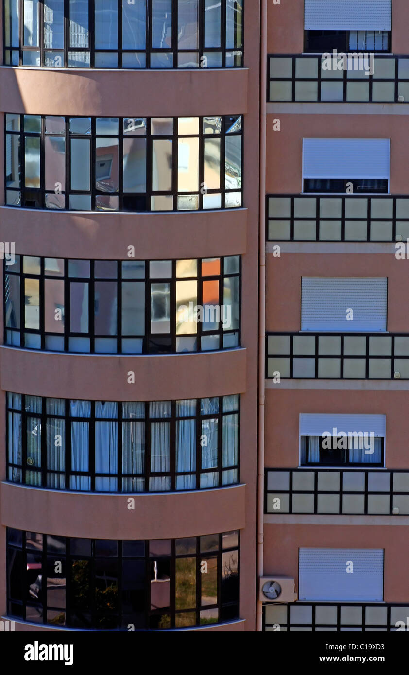 Detail on the windows of an apartment building Stock Photo - Alamy