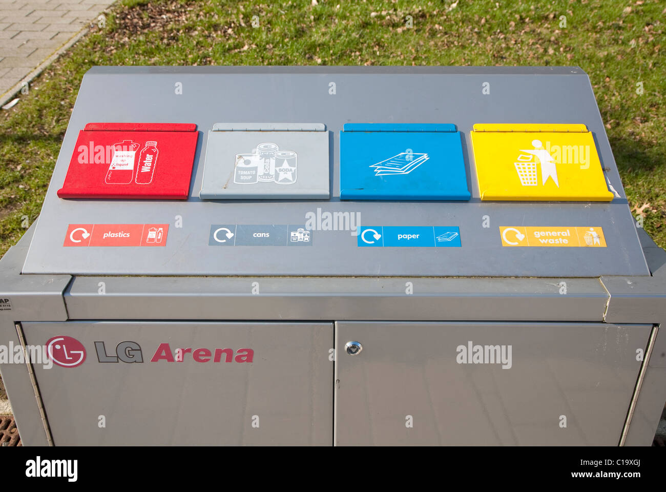 Recycling bin at the LG Arena, NEC, Birmingham Stock Photo - Alamy