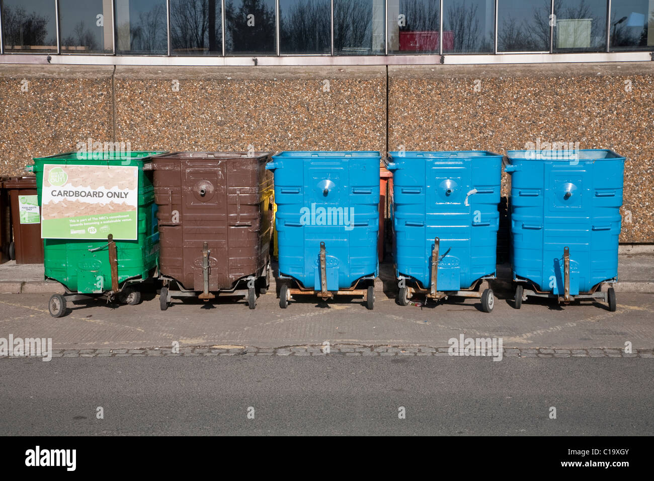 Recycling bins outside a hall at the NEC, Birmingham Stock Photo - Alamy
