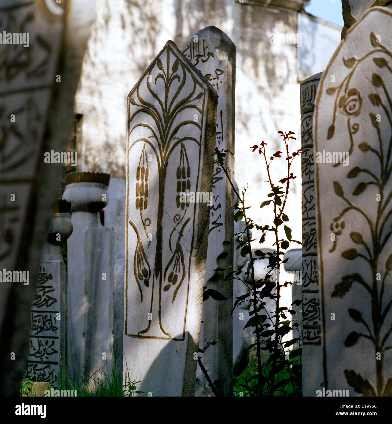 Muslim Islamic cemetery at Eyup Mosque at Golden Horn in Istanbul in ...
