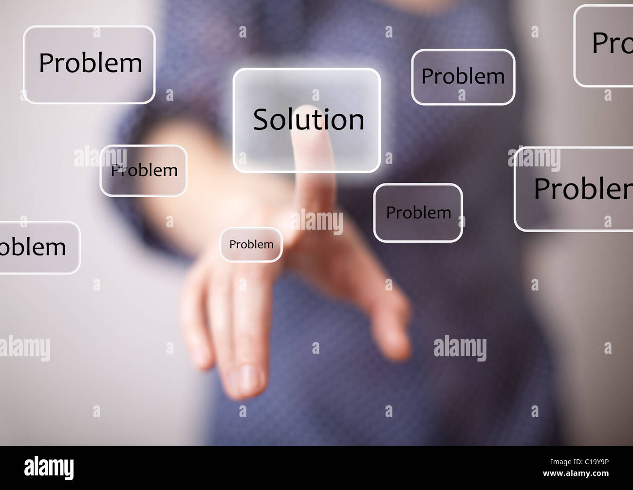 woman finger on solution button Stock Photo - Alamy