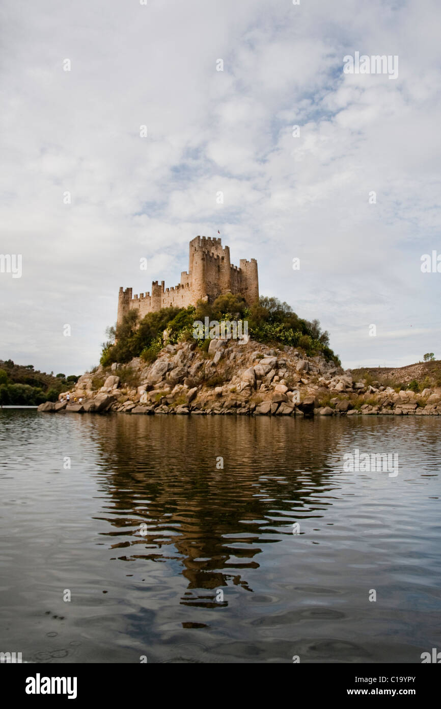 View of the beautiful Almourol castle located on a small island on the ...