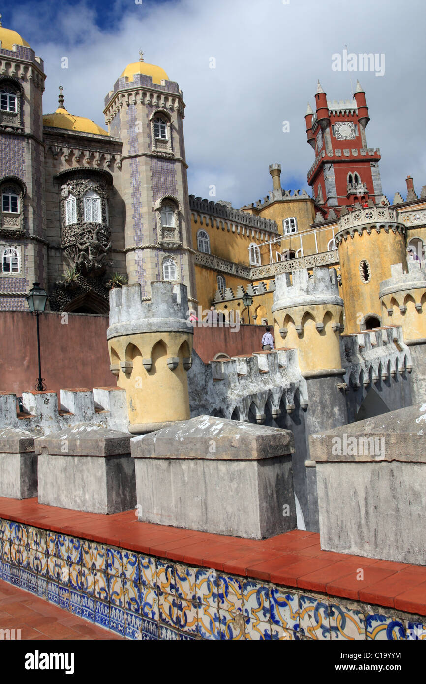 Partial view of the beautiful Pena Palace located on the Sintra ...