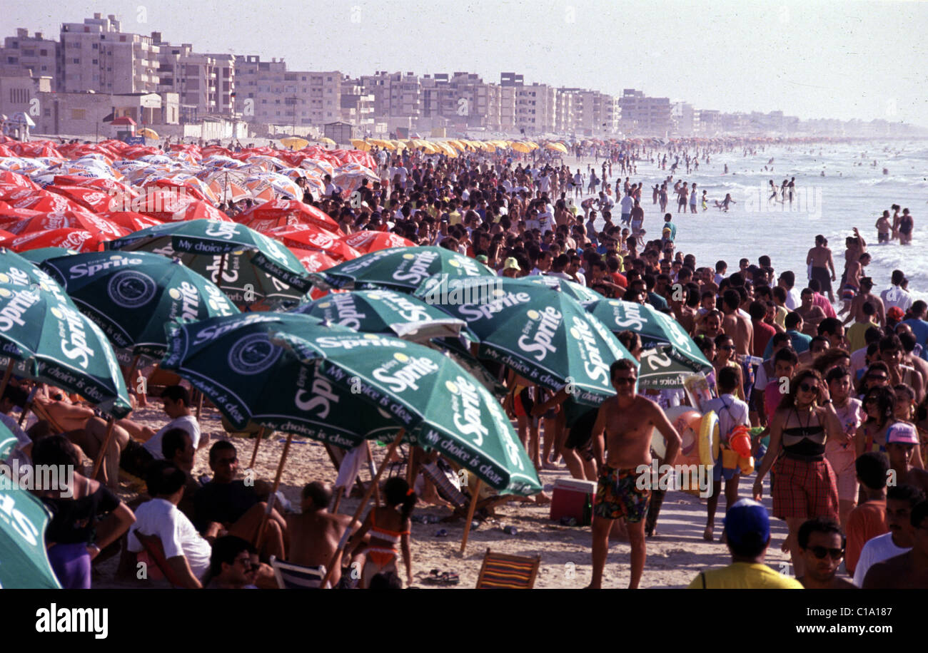 The popular beach of Bianchi at Agami west of Alexandria is packed ...