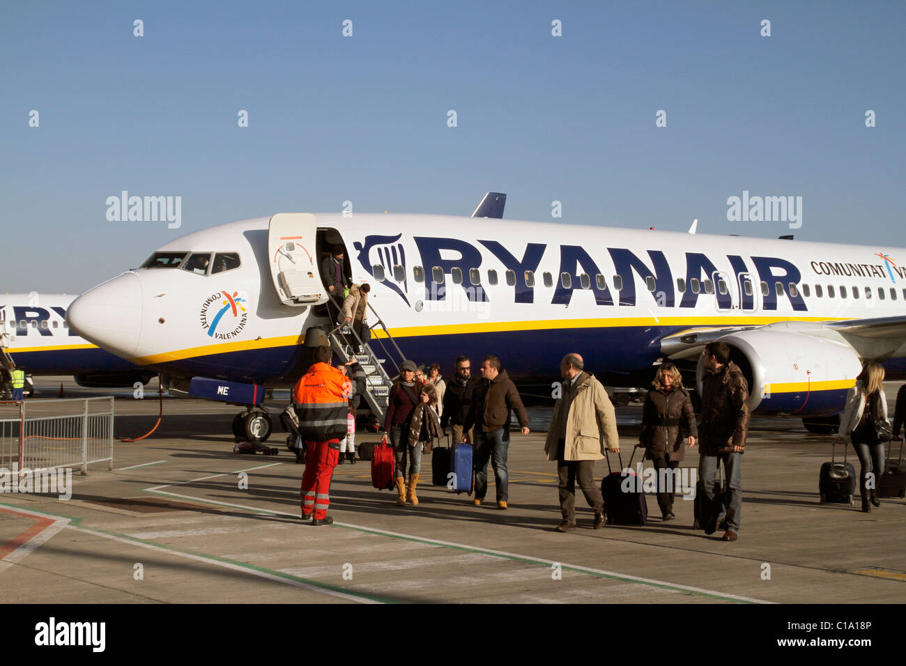 PASSENGERS OF RYANAIR PLANE ARRIVING AT STANSTED AIRPORT Stock Photo ...