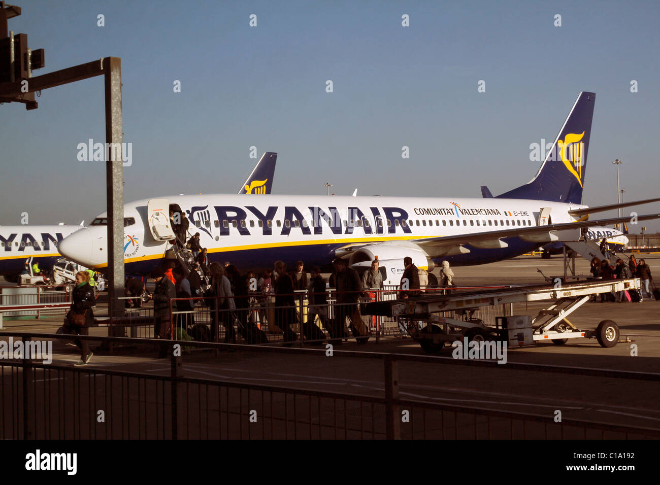 PASSENGERS OF RYANAIR PLANE ARRIVING AT STANSTED AIRPORT Stock Photo ...