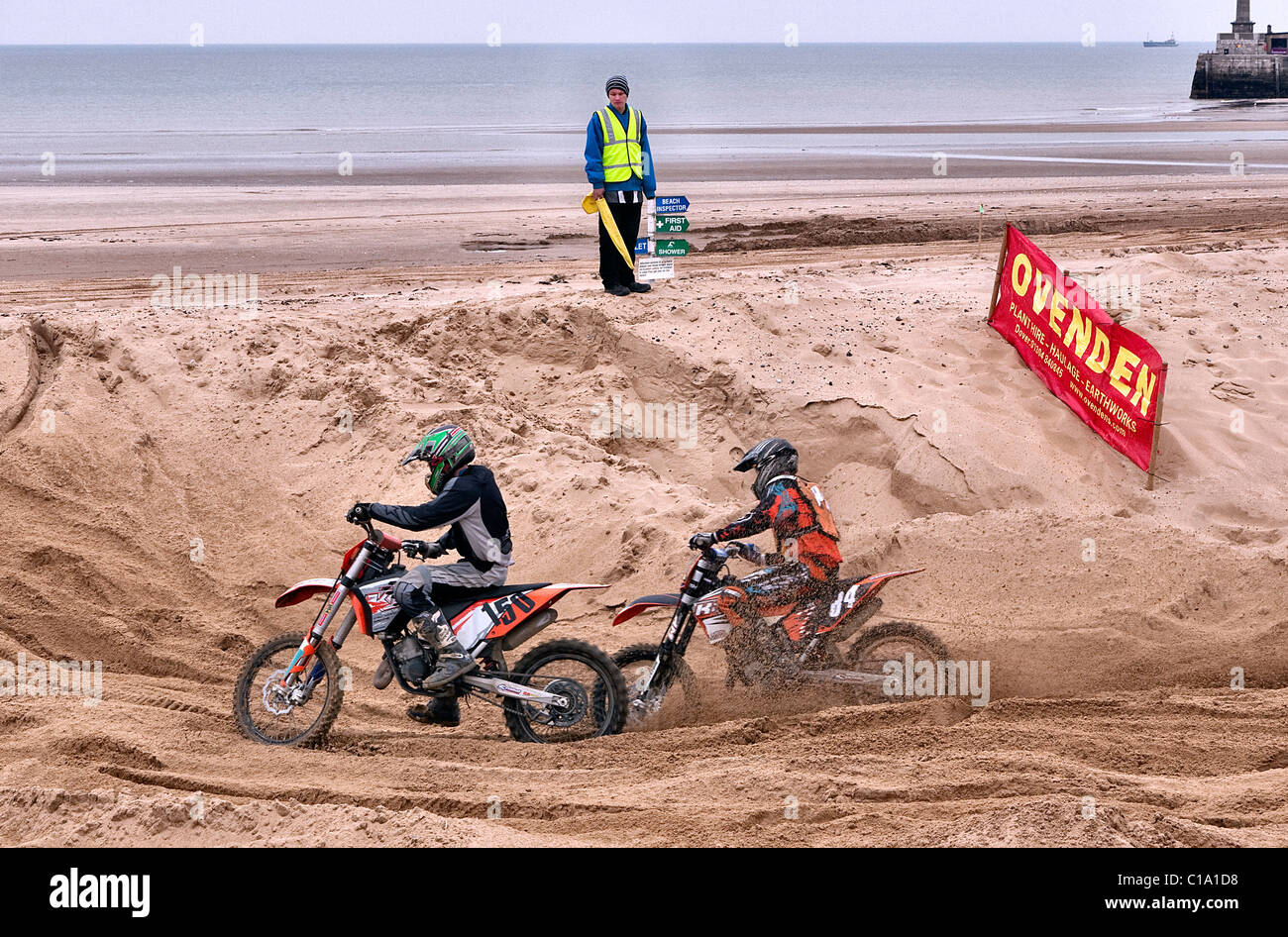 Moto Cross motorcycle rider at Margate Beach Cross meeting Thanet Kent ...