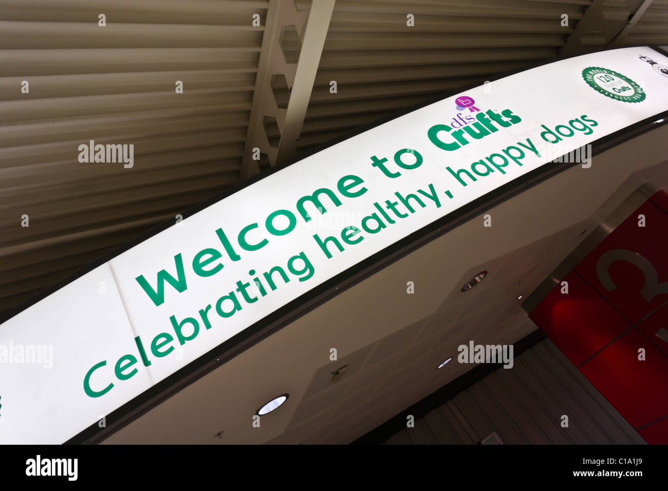 Crufts dog show entrance sign, NEC, Birmingham, UK Stock Photo - Alamy