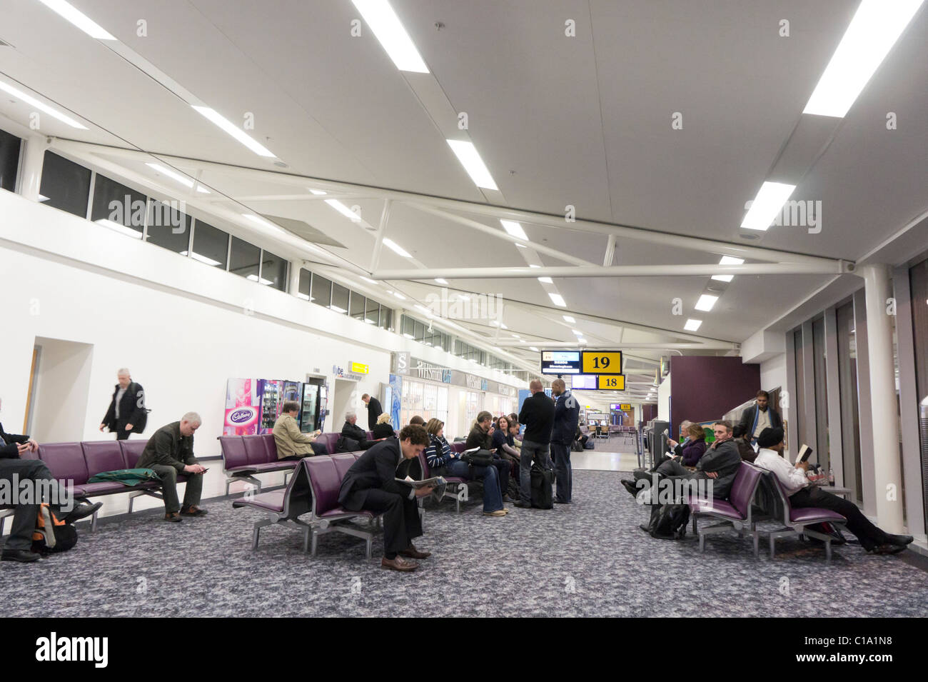 Edinburgh Airport waiting area domestic flight gates 19 and 18 Stock ...