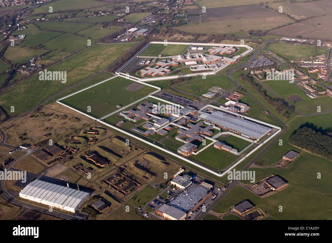 Aerial view of HM Featherstone Prison and Brinsford Prison at ...