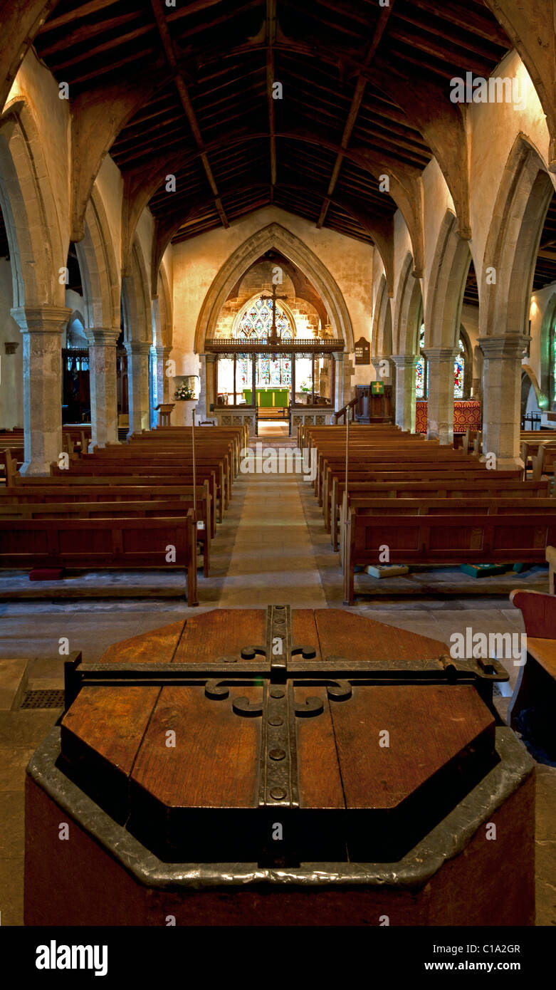 The font in St Mary's Church Morpeth - looking towards the altar and ...