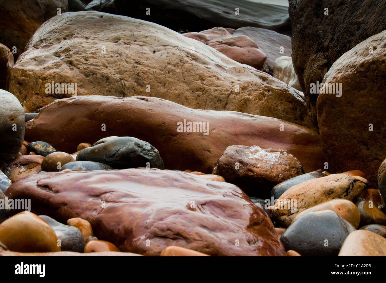 Wet Rocks on Beach Stock Photo - Alamy