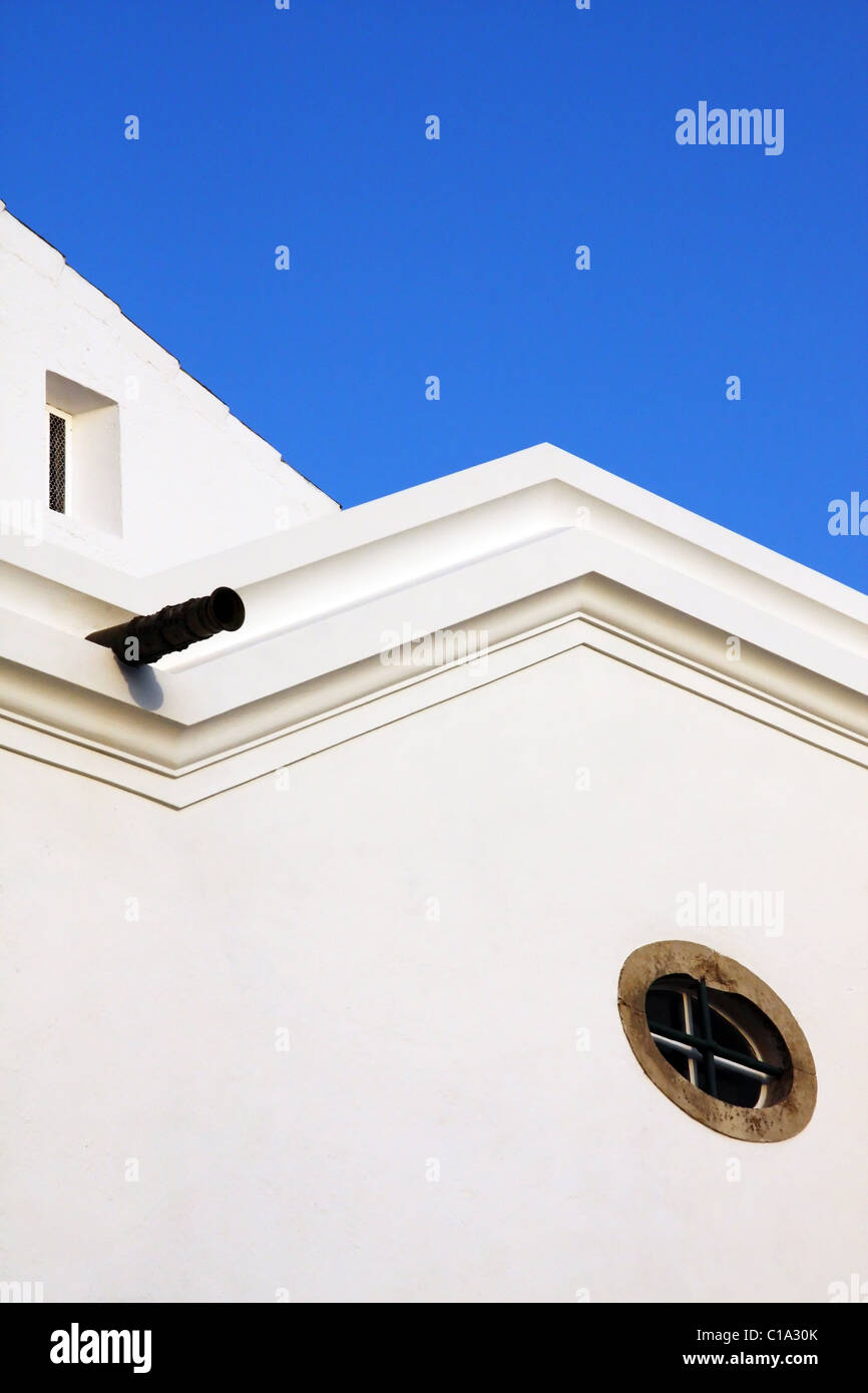 View of the section of an old fort reconstructed where we see a canon ...