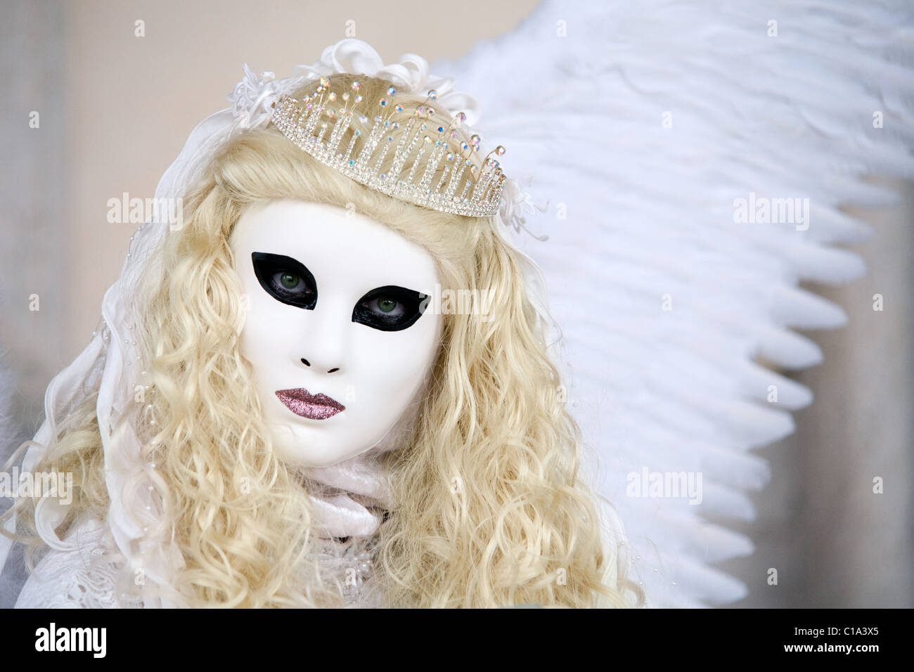 A model in full carnival costume, The Venice carnival, Venice, Italy ...