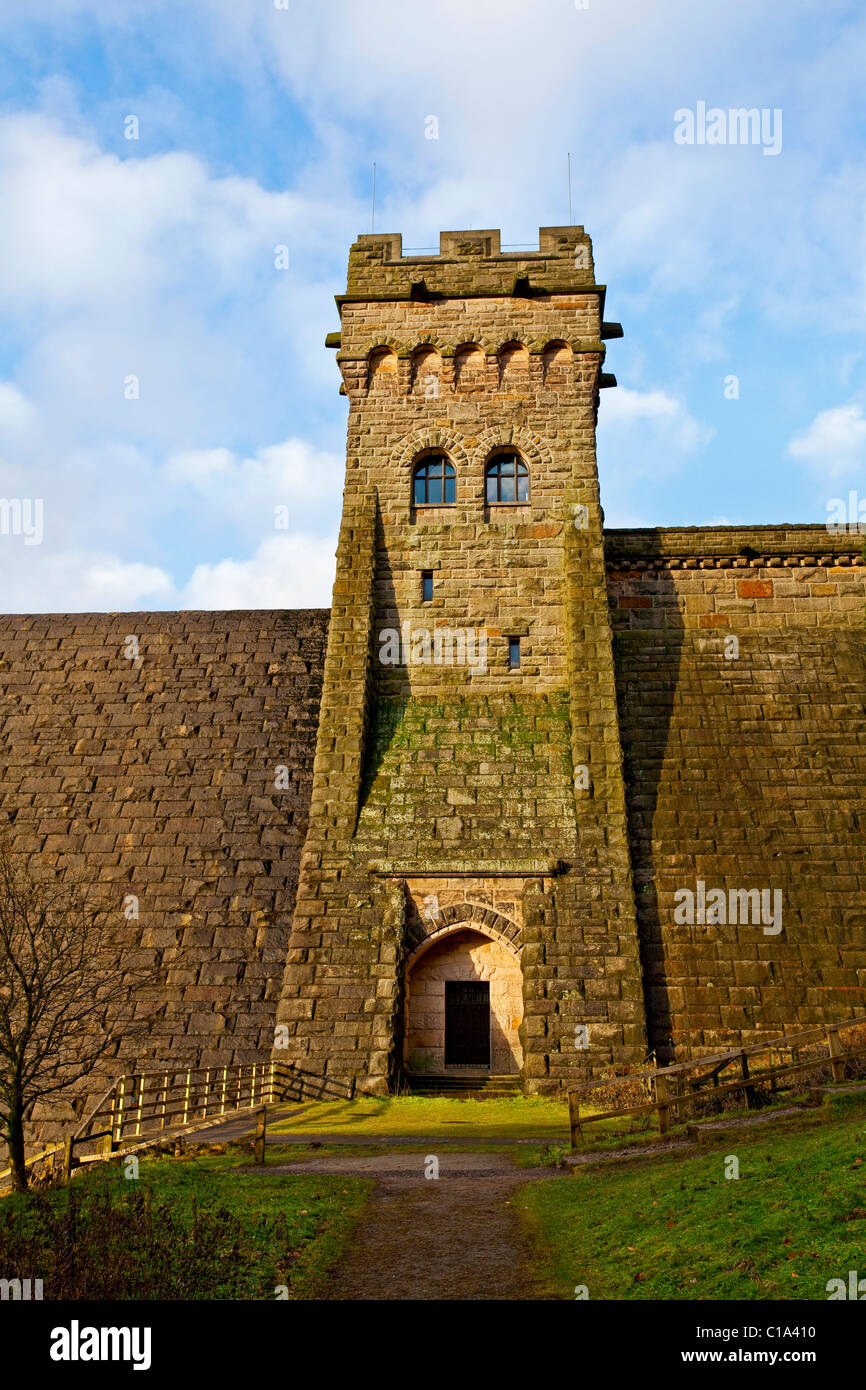 A close up of part of the wall of Derwent reservoir in the Peak ...