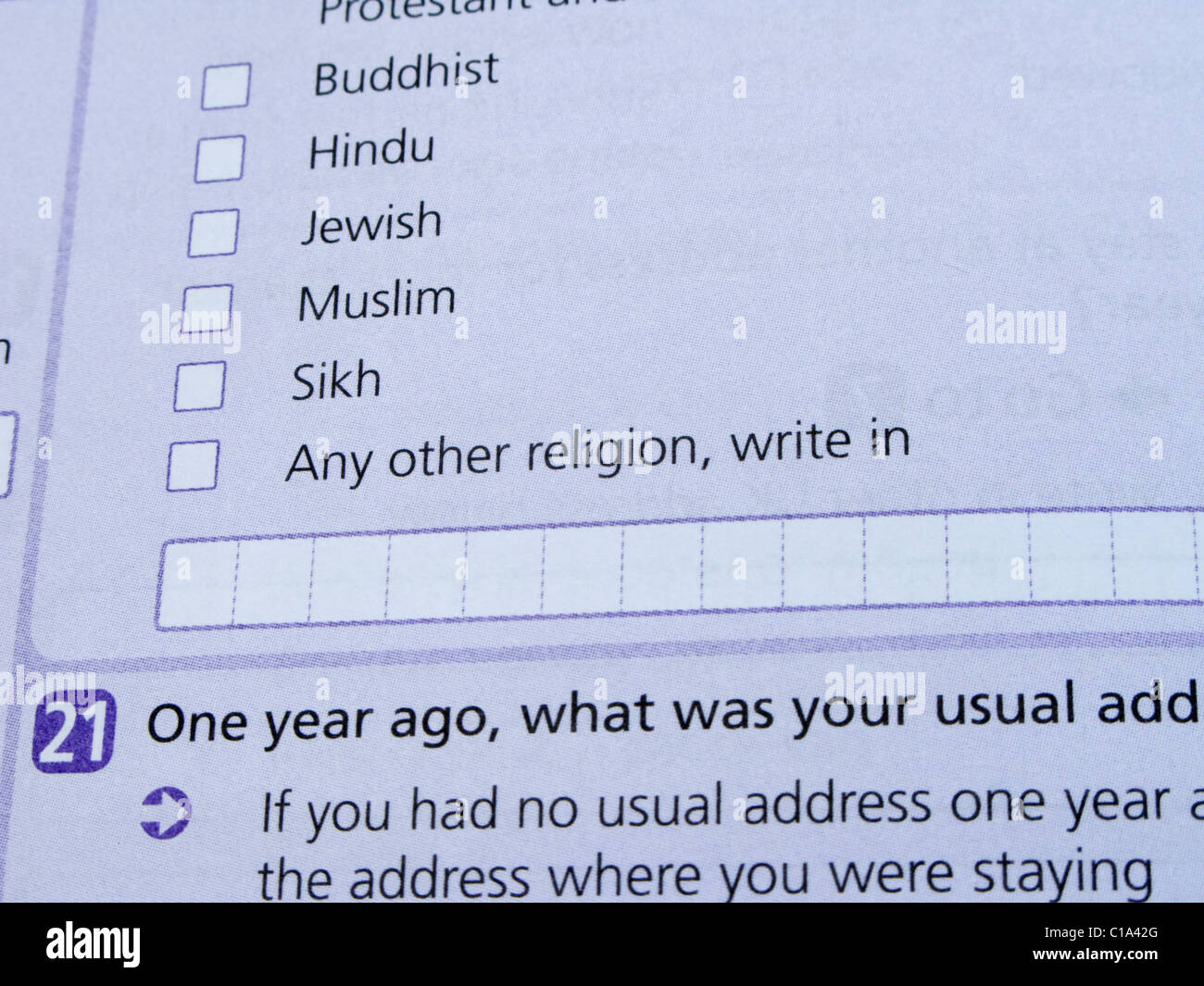 Census form 2011 UK england what is your religion question Stock Photo ...
