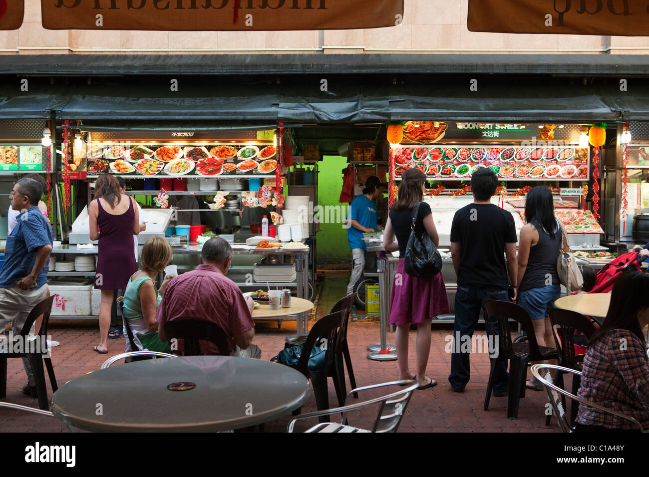 Foods stalls at Makasutra Gluttons Bay. Marina Bay, Singapore Stock ...