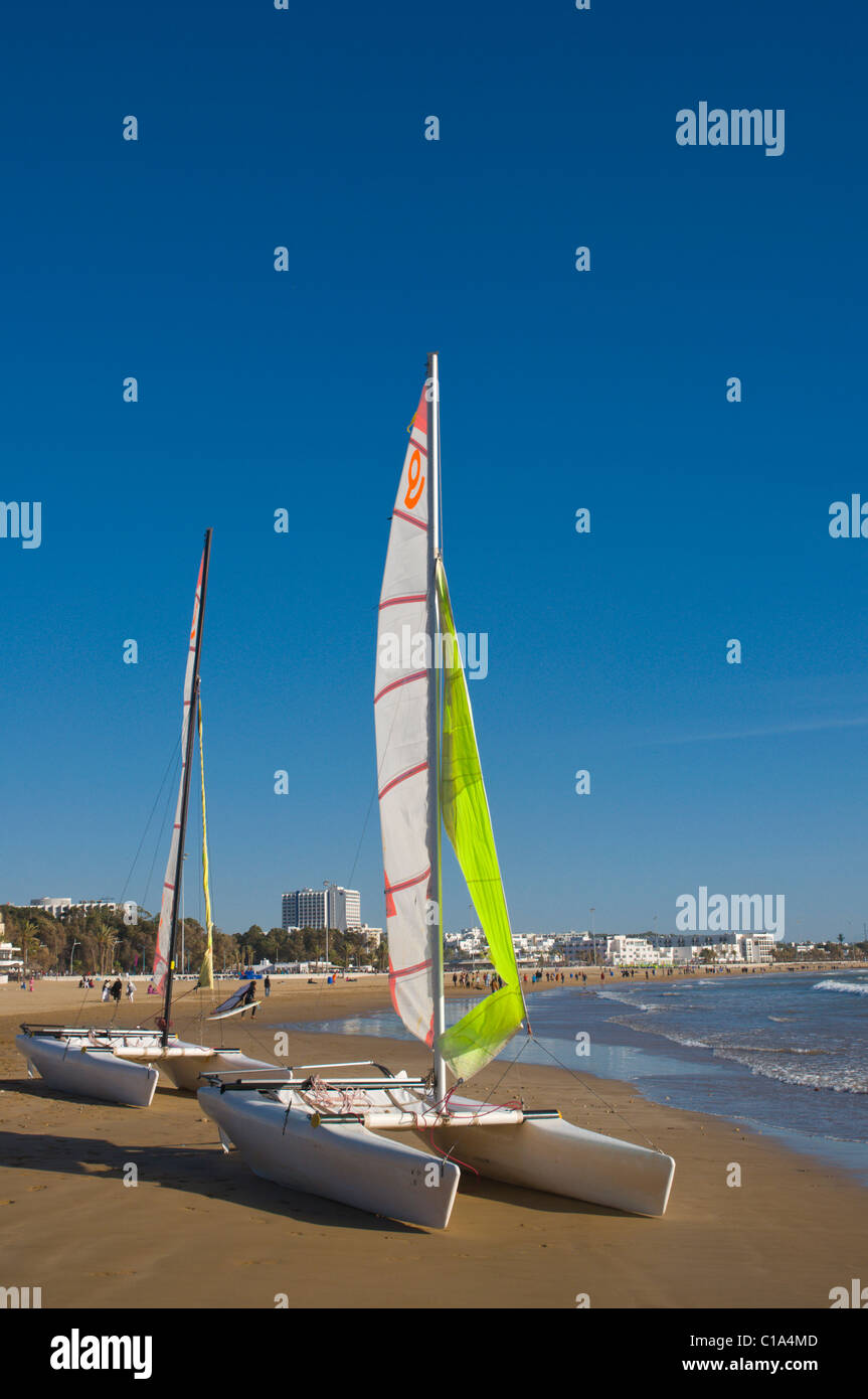 Sailing boats on beach Agadir the Souss southern Morocco Africa Stock ...