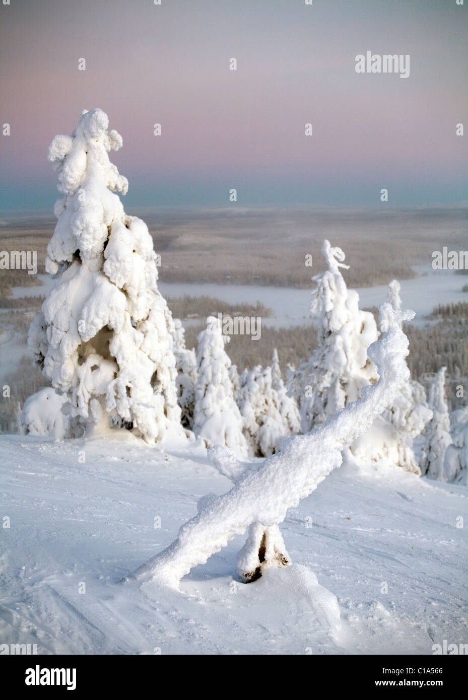 frozen landscape of mountain ski resort, Ruka, Finland Stock Photo - Alamy