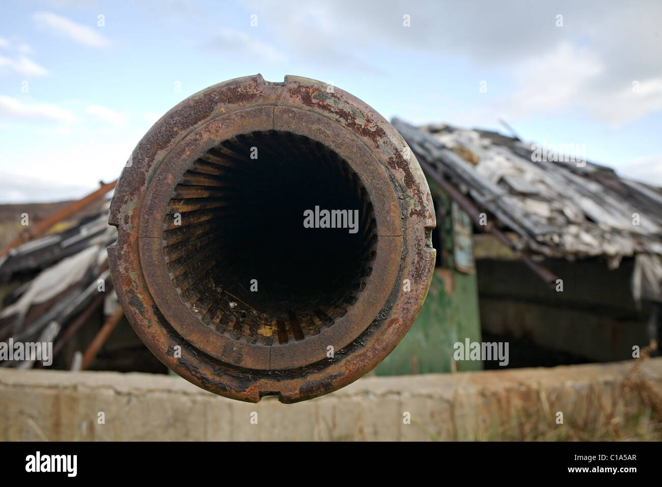 old rusty heavy gun with muzzle closeup looking at camera Stock Photo ...