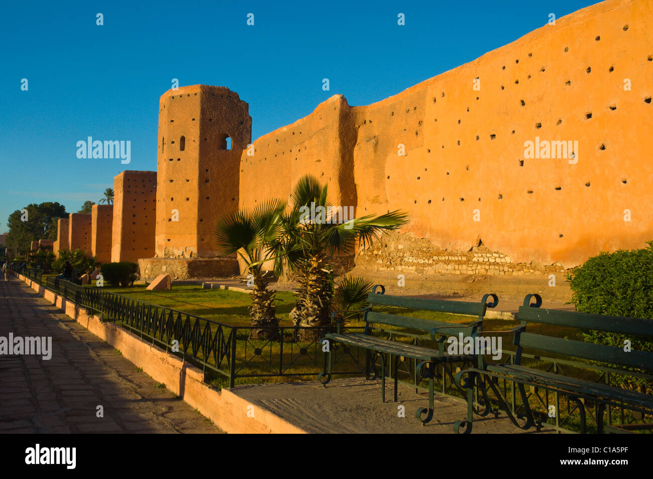 City walls along Boulevard el-Yarmouk street Marrakesh central Morocco ...