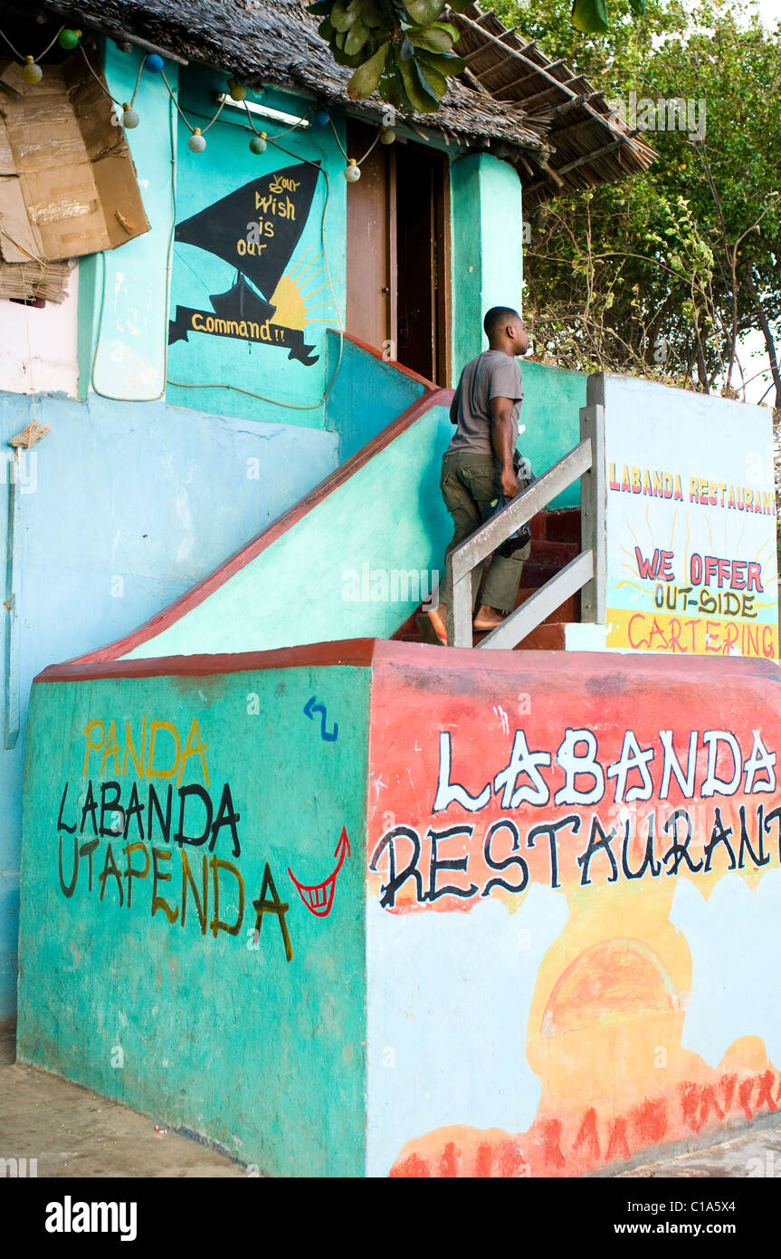 Restaurant, foreshore, Old Stone Town, Lamu, Kenya Stock Photo - Alamy