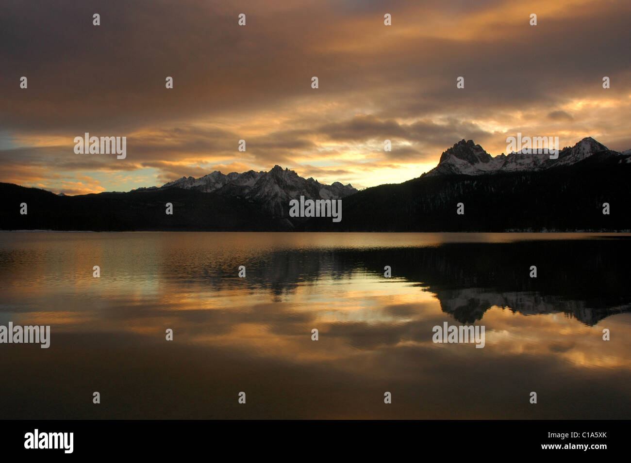 Sunset Red fish lake Idaho. In the fall sawtooth mountains Stock Photo ...