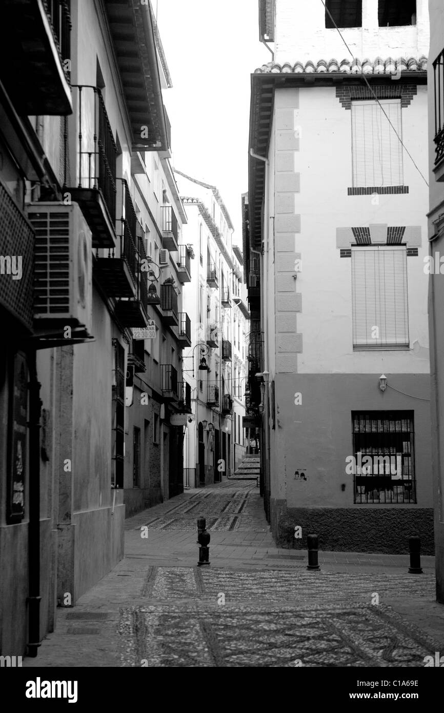 Empty street scene showing narrow and unstraight street layout of older ...